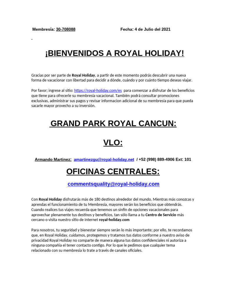 Carta de Bienvenida | PDF
