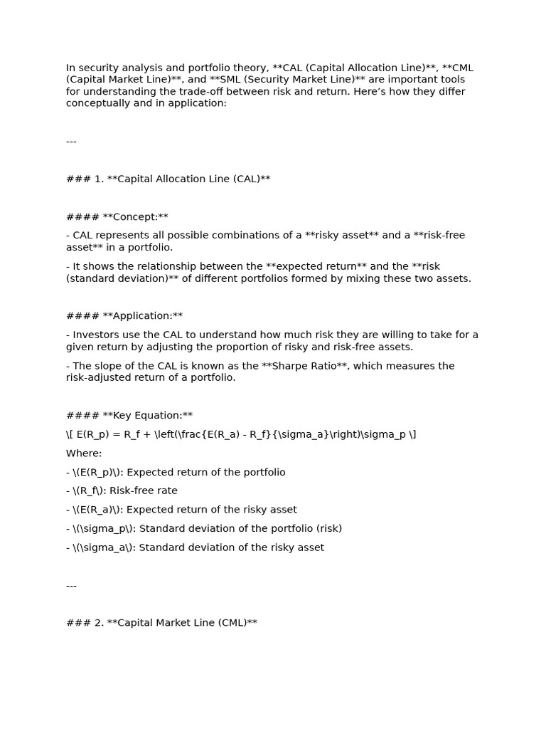 CAL VS CML VS SML | PDF
