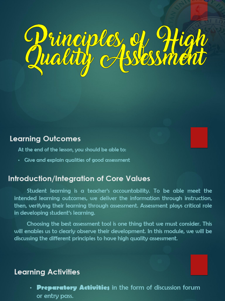 High Quality Assessment Principles | PDF | Educational Assessment ...