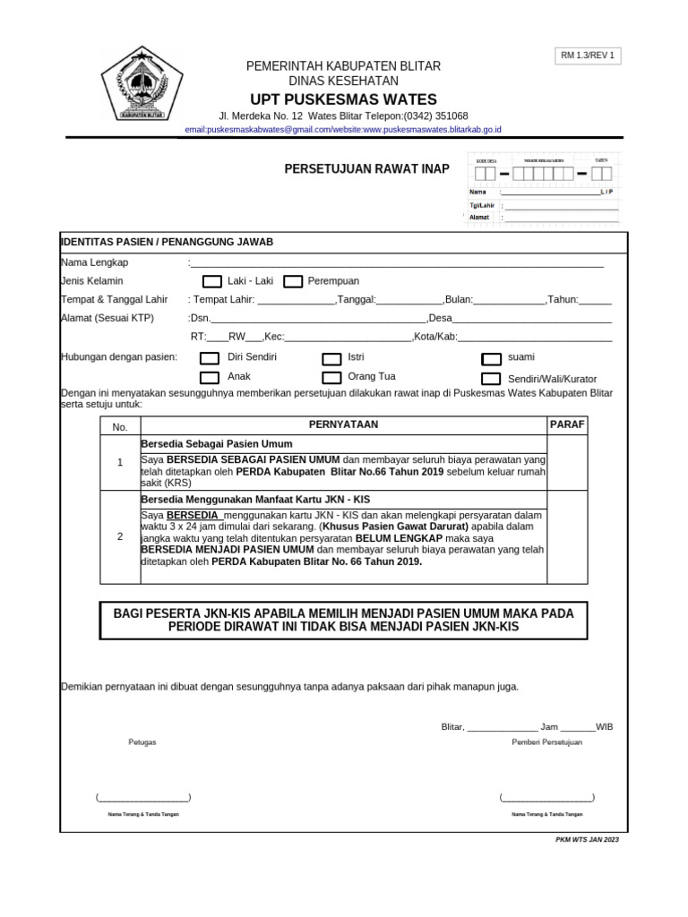 RM 1.3 Persetujuan Ranap | PDF