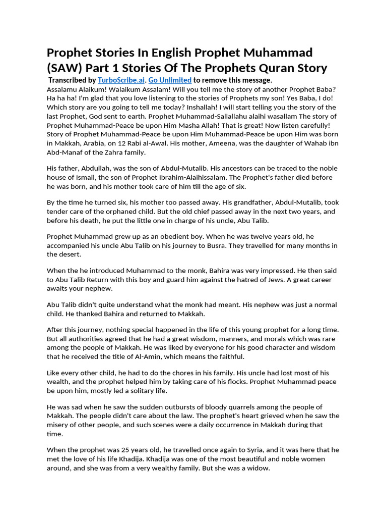 Prophet Stories in English Prophet Muhammad (SAW) Part 1 Stories of The Prophets Quran Story | PDF