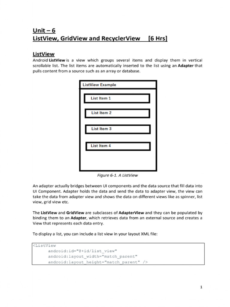 Unit-6 Listview, Gridview and Recyclerview | PDF