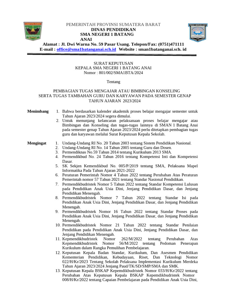 Konsideran SK 2023-2024 Semester 2 | PDF