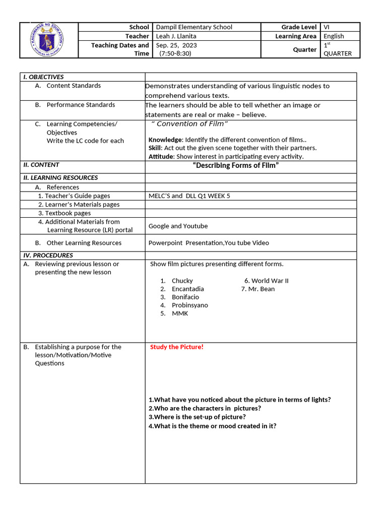 Cot - English 6 Q1-Week 5 Day 1-2 | PDF