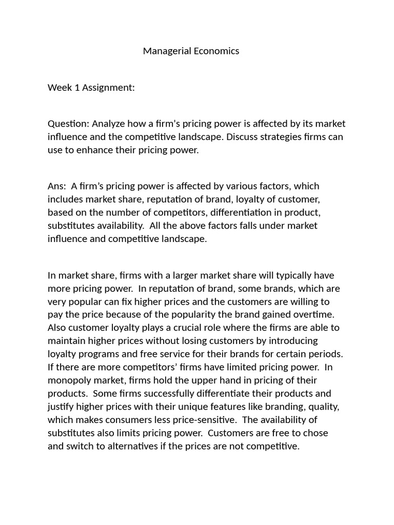 Managerial Economics Assignment Week 1 | PDF
