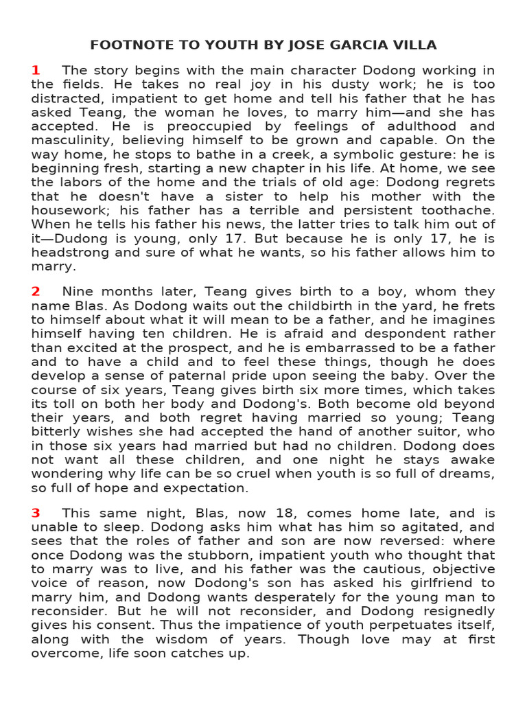 Footnote To Youth by Jose Garcia Villa | PDF