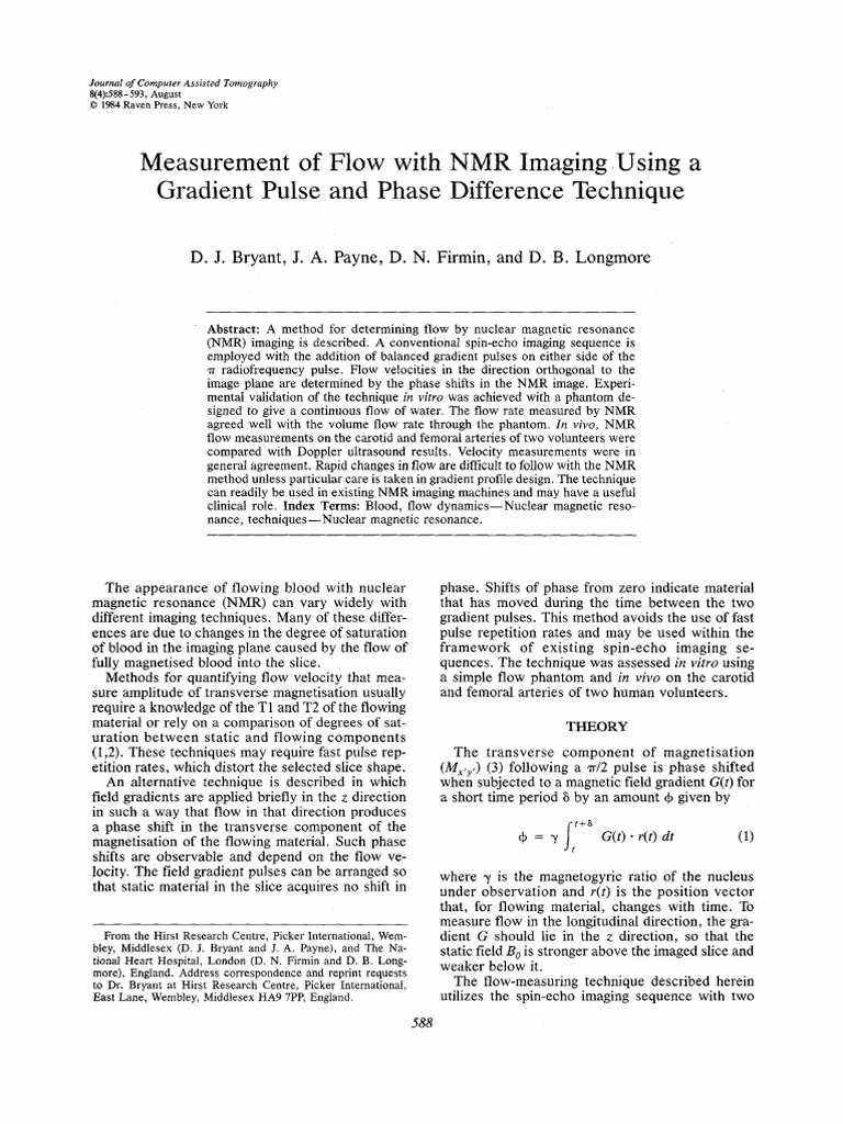 Measurement of Flow With NMR Imaging Using A.2 | PDF