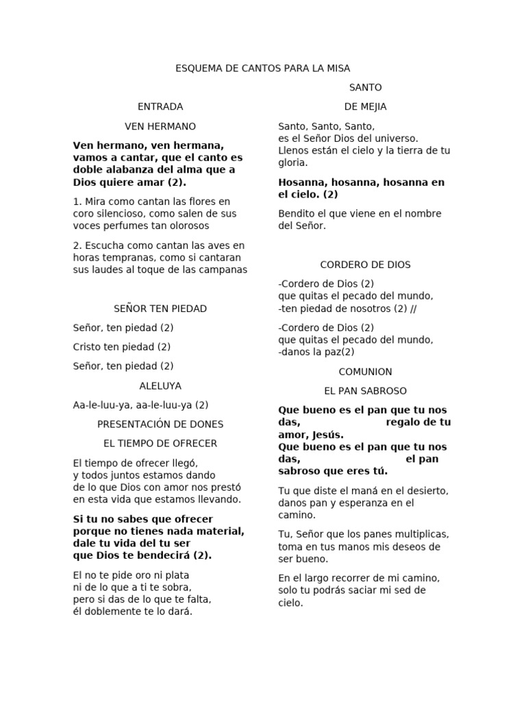 Esquema de Cantos para La Misa | PDF