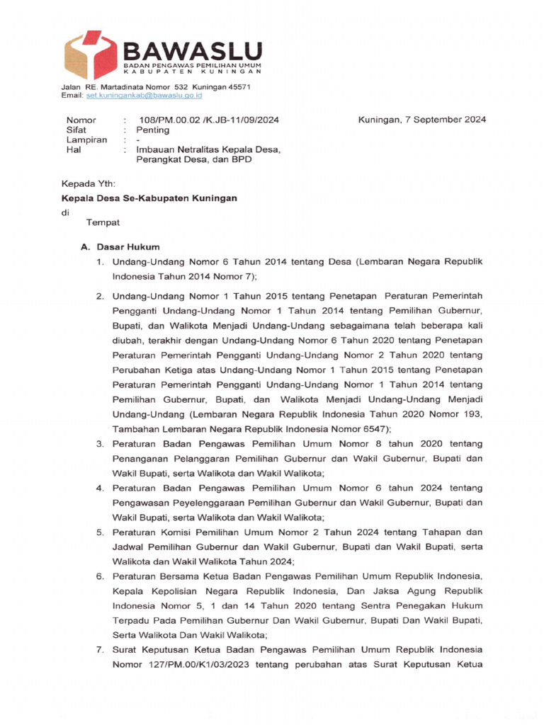 Imbauan Netralitas Kepala Desa | PDF