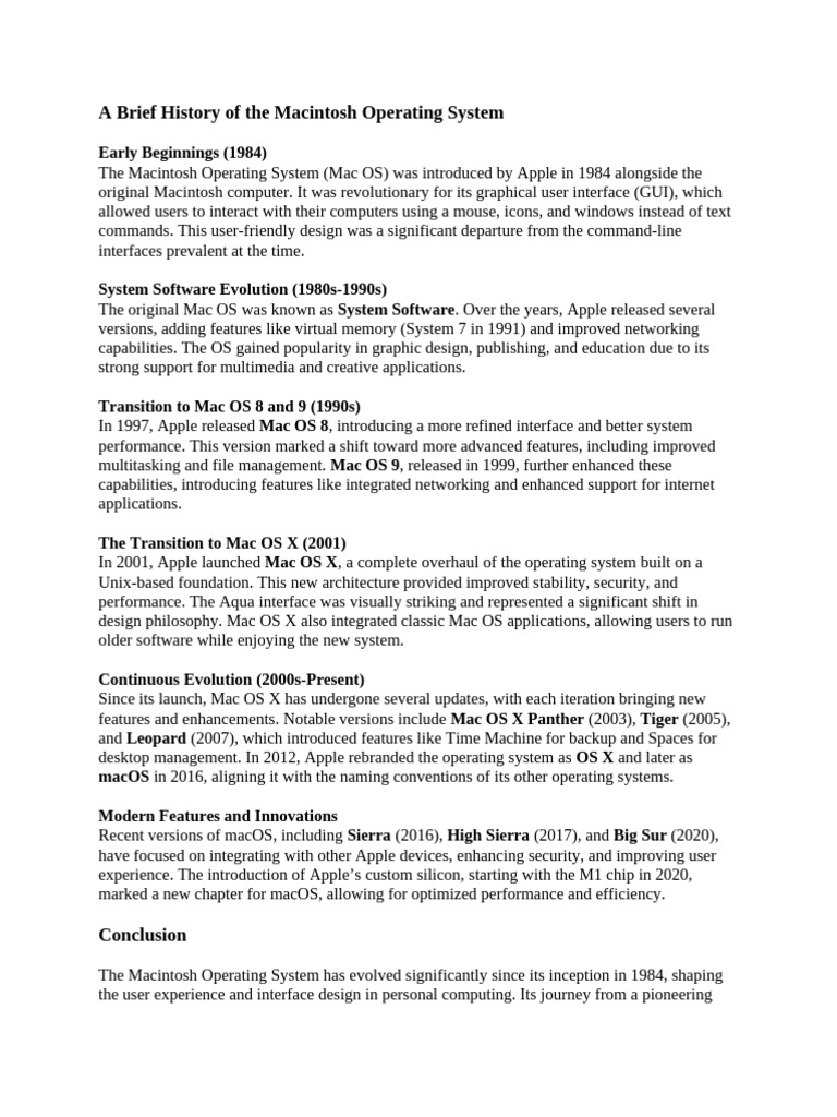 A Brief History of the Macintosh Operating System | PDF