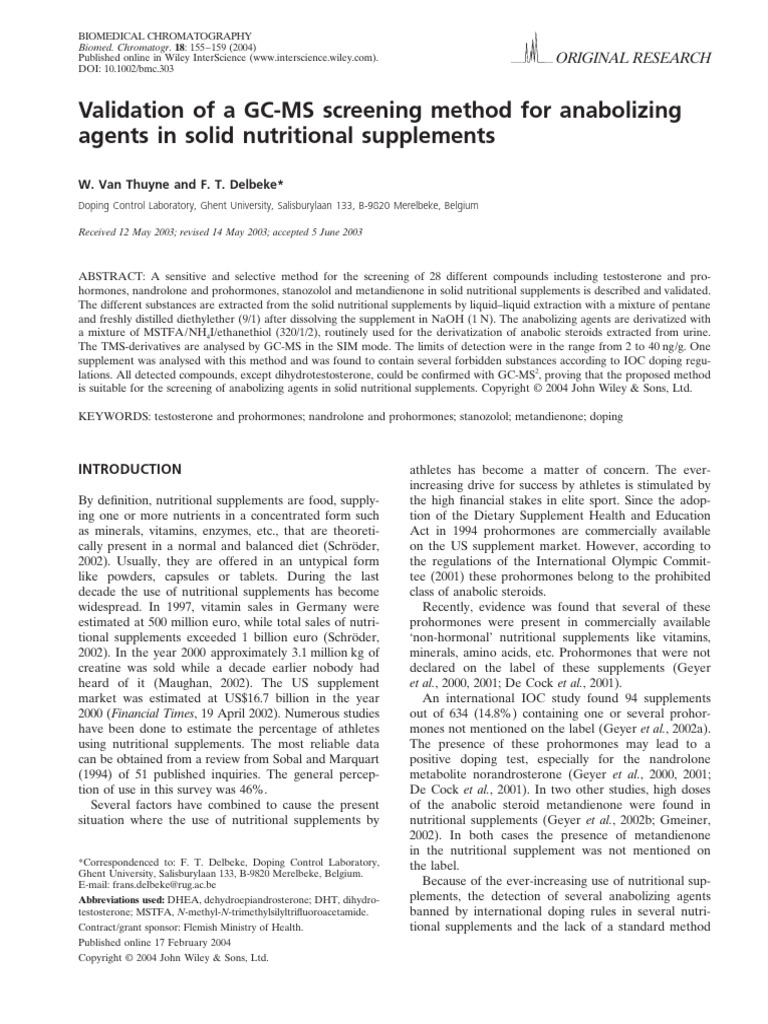 Biomedical Chromatography - 2004 - Van Thuyne - Validation of A GC MS Screening Method For ...