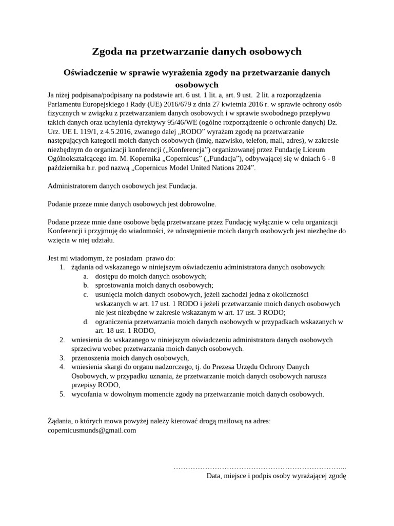 RODO Zgoda | PDF