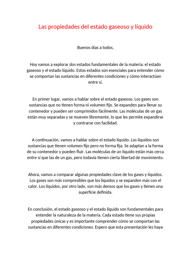 Las Propiedades Del Estado Gaseoso y Líquido | PDF