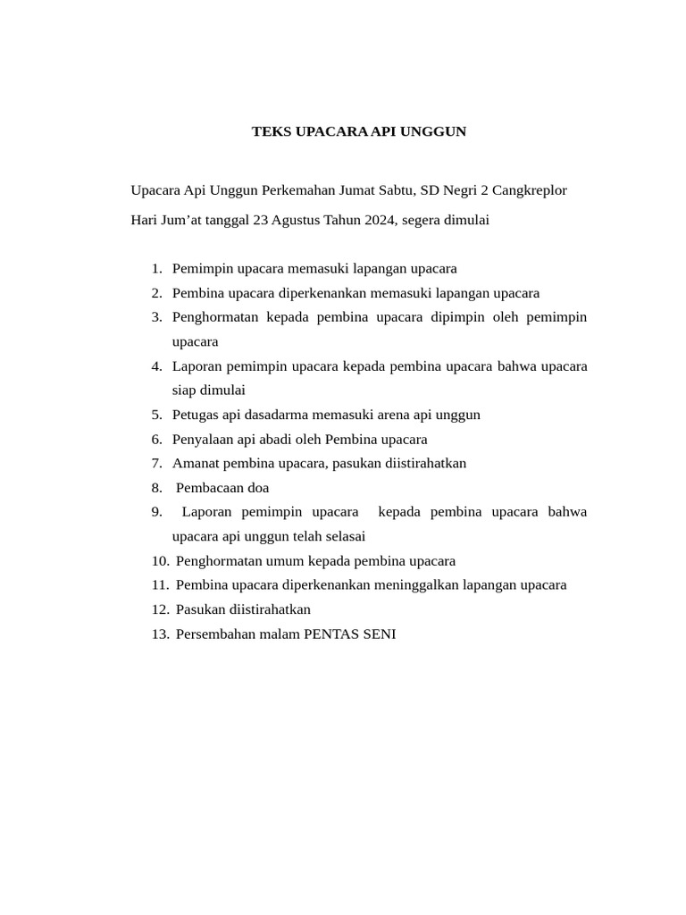 TEKS UPACARA API UNGGUN BARU | PDF