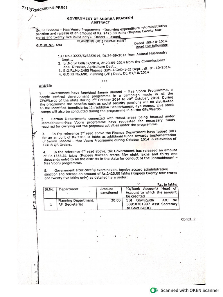 Janmabhoomi Maa Vooru Programme GO | PDF