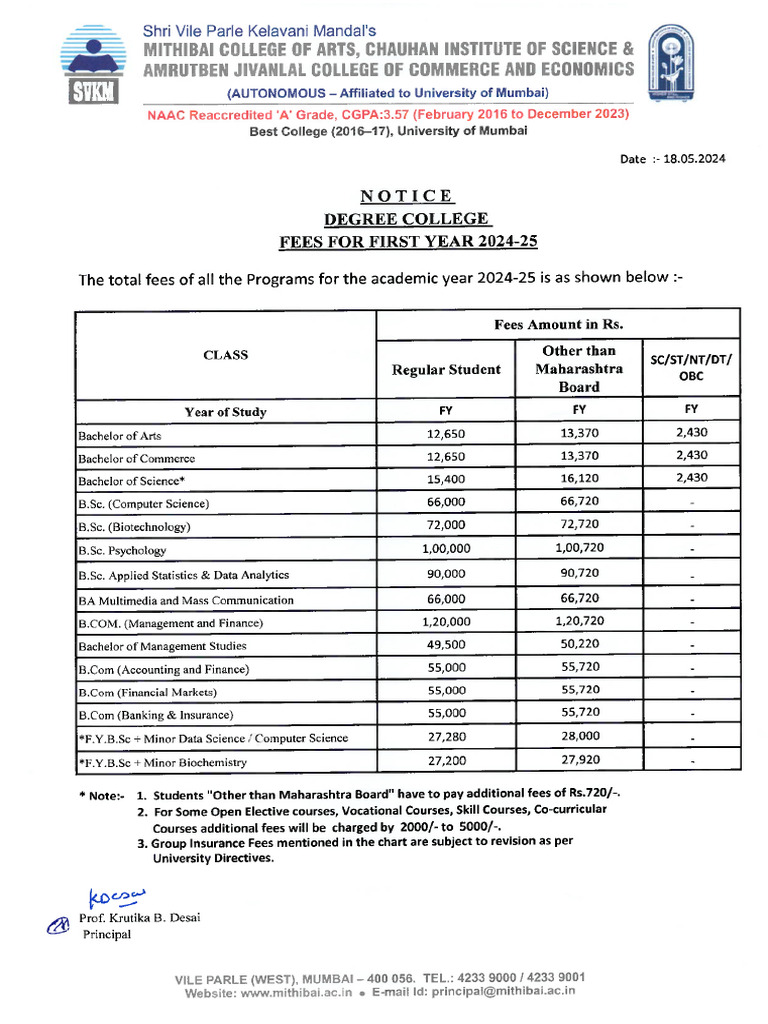 FY-Fee-Chart-2024-25 | PDF