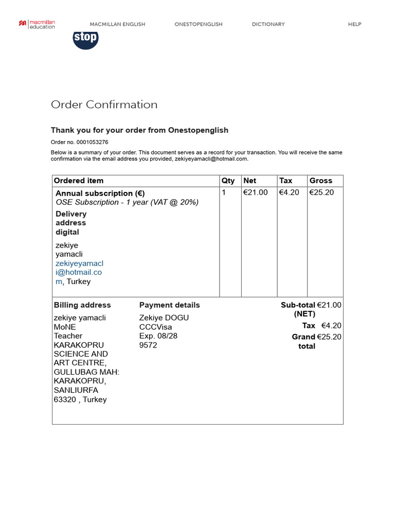 Order Confirmation | PDF