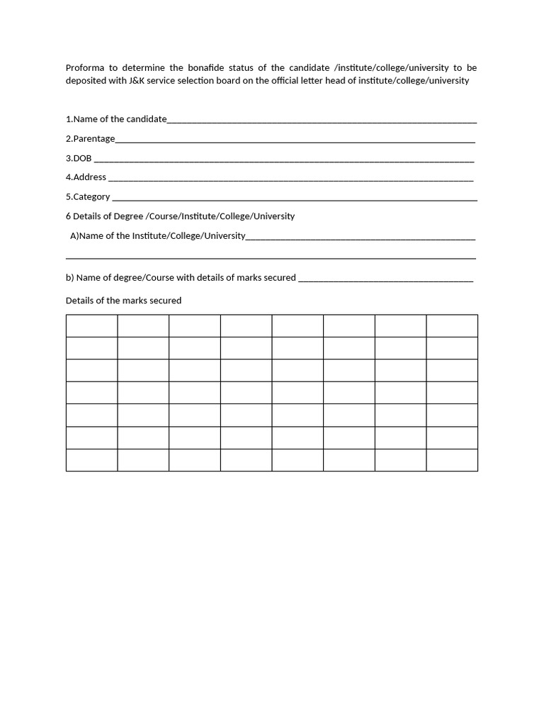 Proforma to Determine the Bonafide Status of the Candidate | PDF