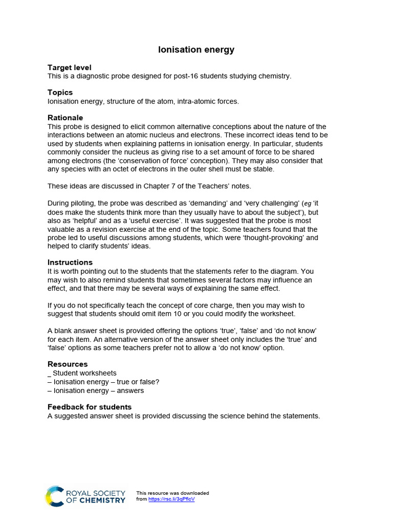 Ionisation Energy: True or False? | PDF | Ion | Teaching Methods ...