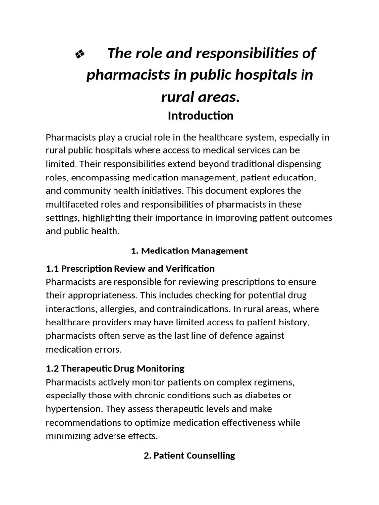 The Role and Responsibilities of Pharmacists in Public Hospitals in ...