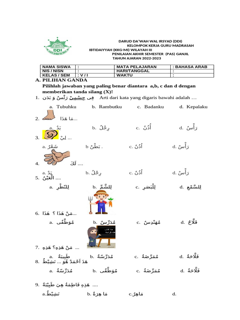 Soal Bahasa Arab Kelas 5 Lima | PDF