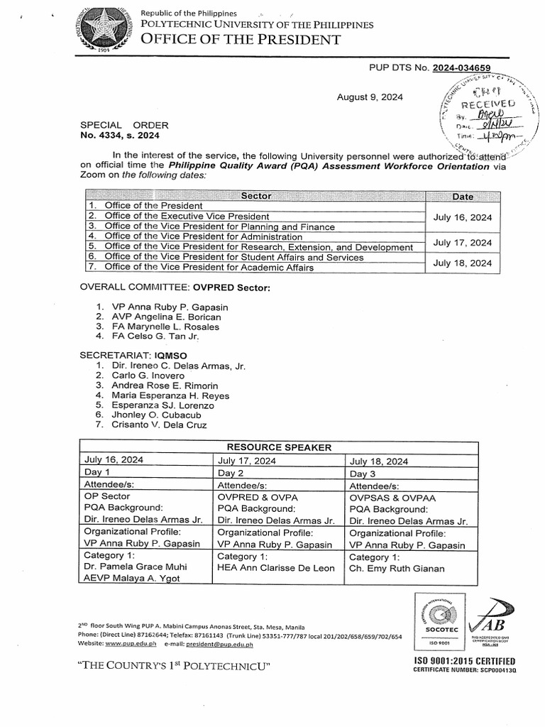Philippine Quality Award (PQA) Assessment Workforce Orientation Via ...