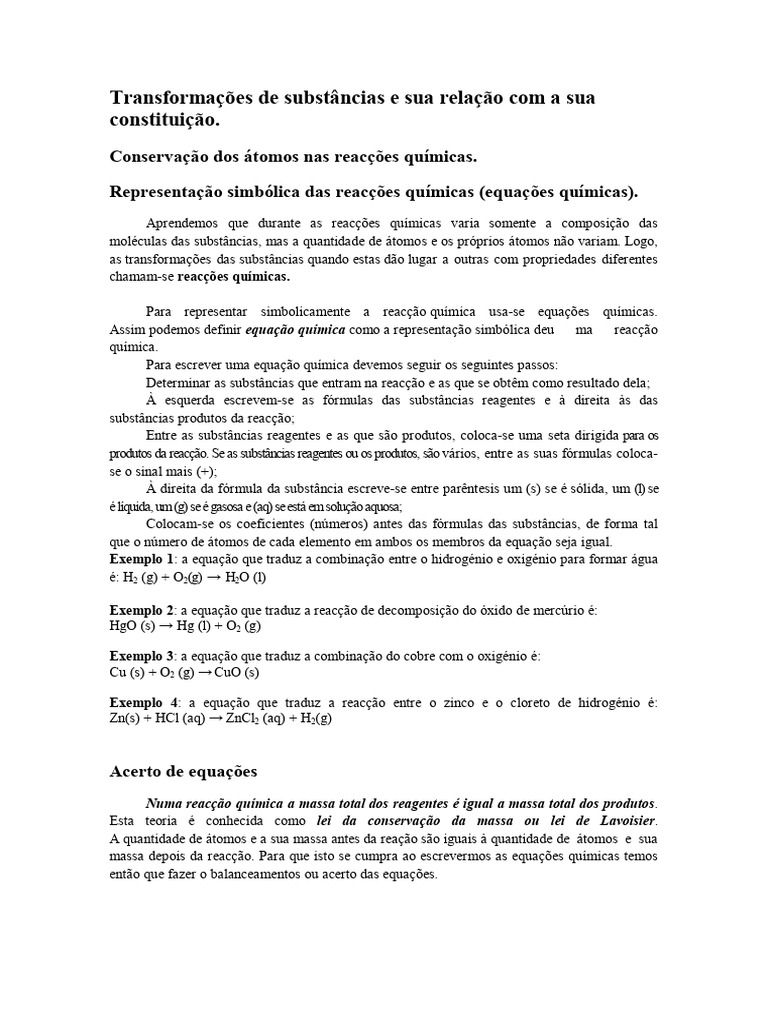 Transformações de Substâncias e Sua Relação Com A Sua Constituição | PDF Transformações de Substâncias e Sua Relação Com A Sua Constituição | PDF