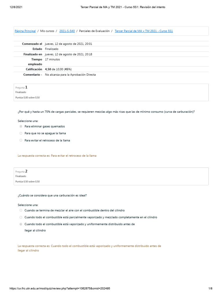 Tercer Parcial de MA y TM 2021 - Curso 5S1 - Revisión Del Intento | PDF