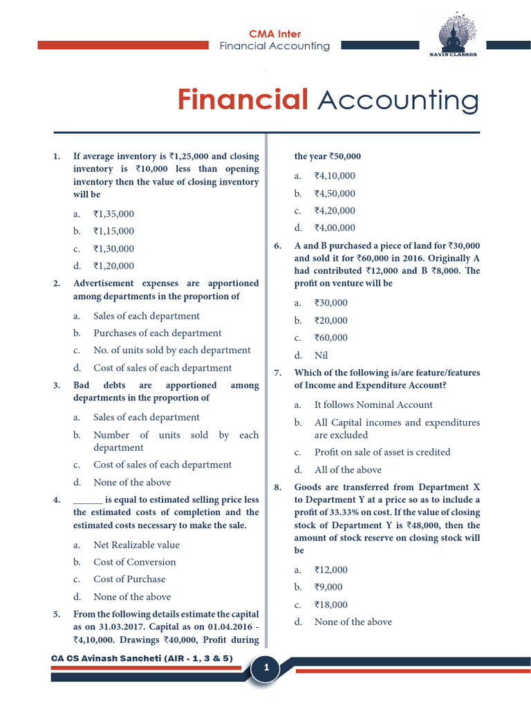 Financial Accounting - MCQ Inter (2) | PDF