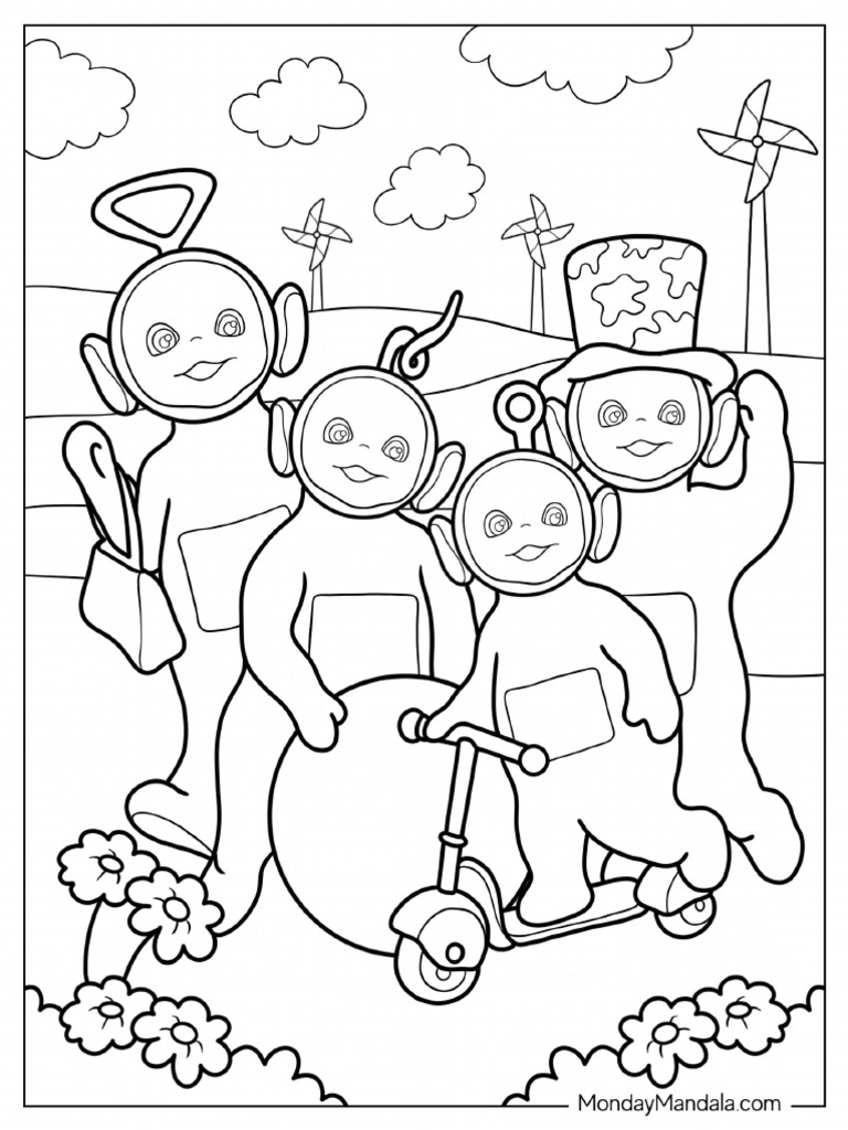 Teletubbies Laa Laa Dipsy Tinky Winky and Po Outdoors With Windmill ...