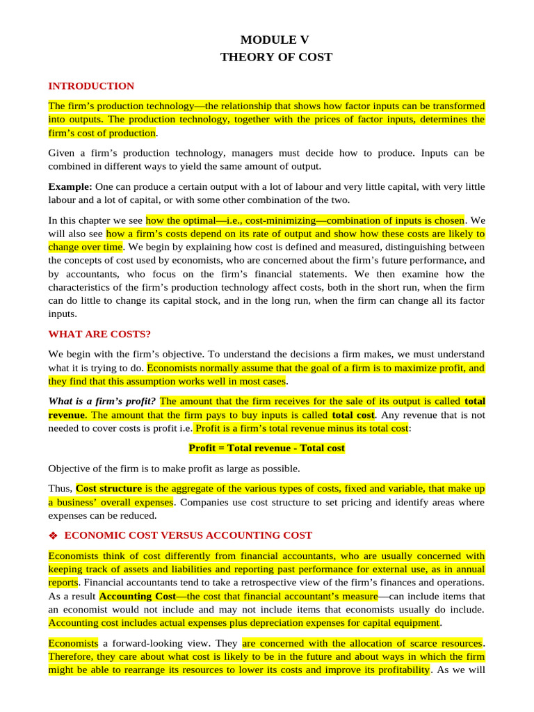 Module 5 Theory of Cost | PDF
