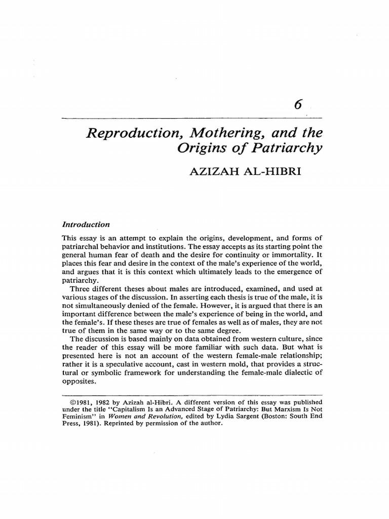 Reproduction, Mothering, and The Origins OfPatriarchy | PDF