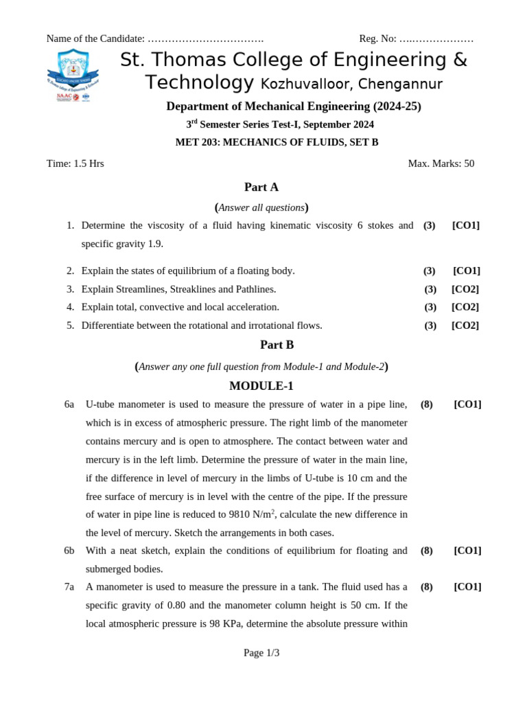 Met 203 Mof Series 1 QP Set B | PDF