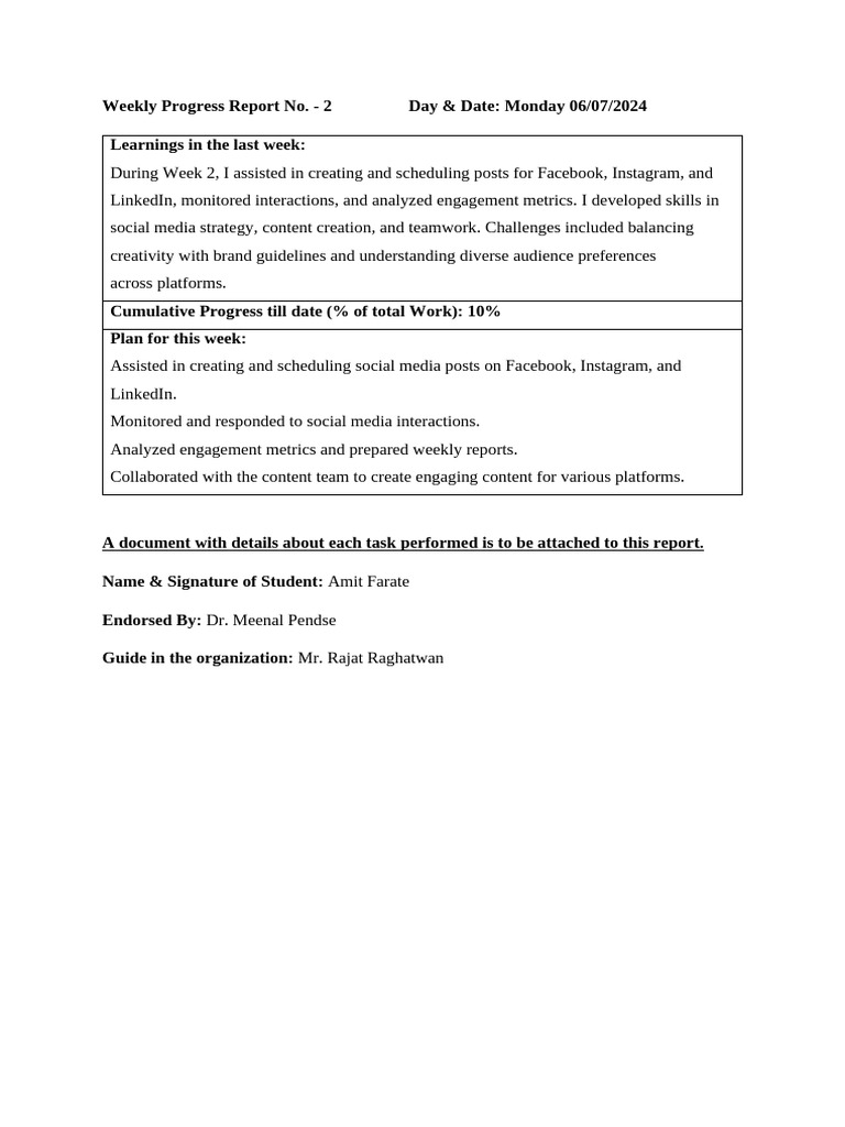 Weekly Progress Report No 2 | PDF