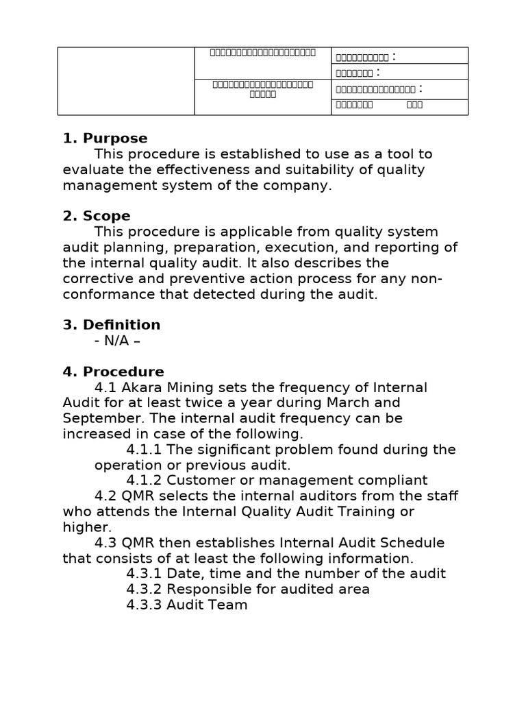 Example Procedure Internal Audit EN | PDF
