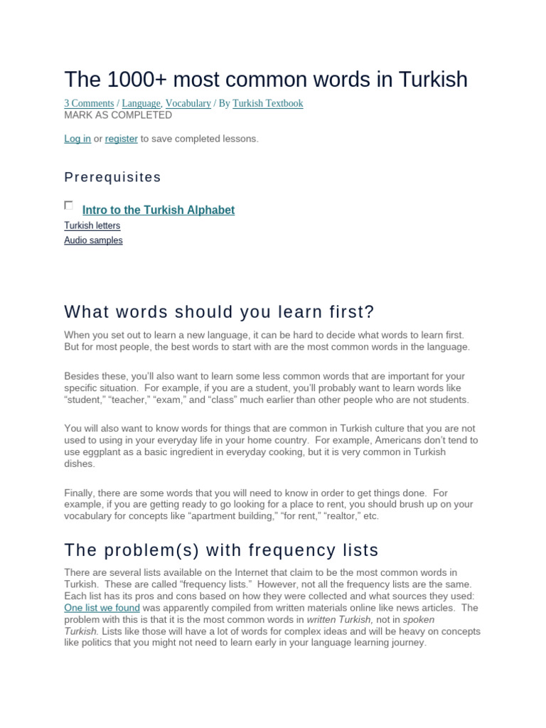 1000+ Most Common Words in Turkish | PDF