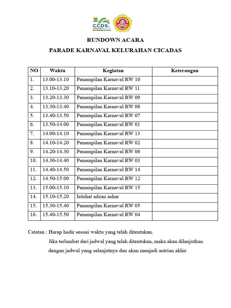 Rundown Acara Parade Karnaval | PDF
