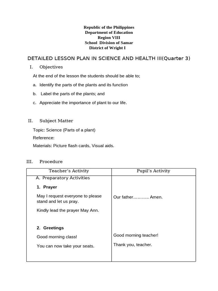 Detailed Lesson Plan in Science and Health 3 | PDF