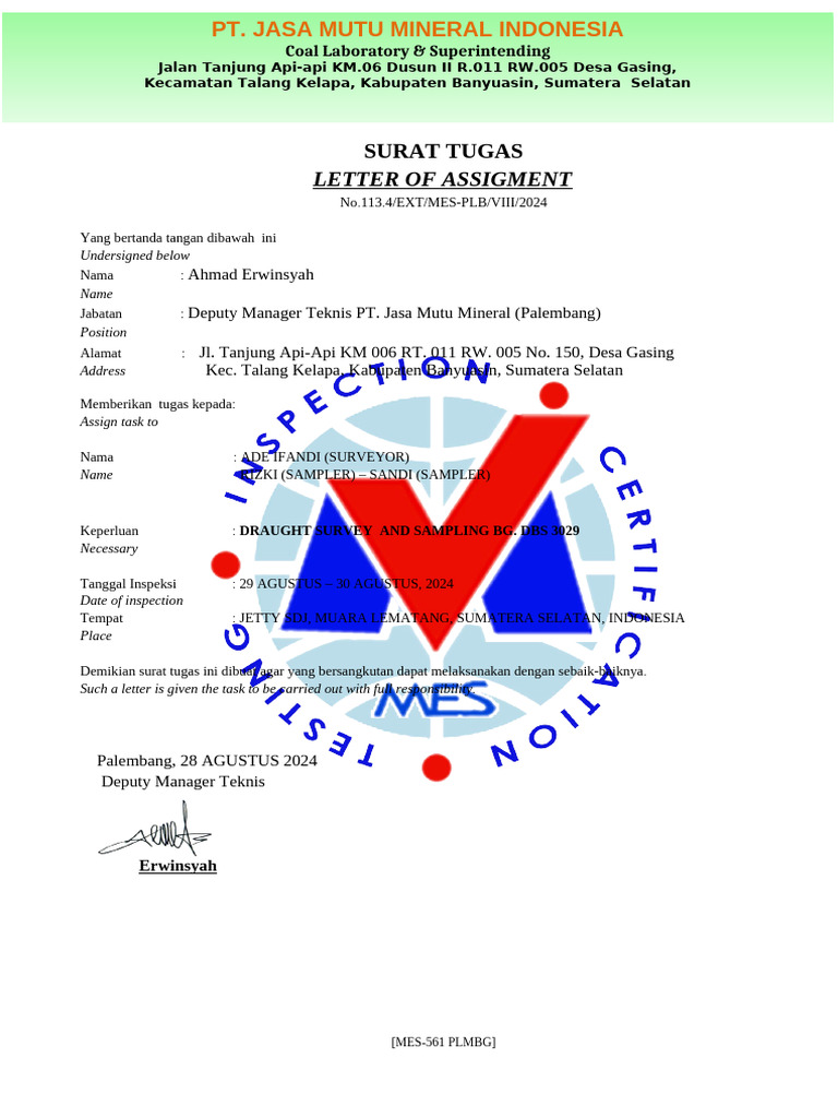 FOMR SURAT TUGAS BG. DBS 3029 | PDF