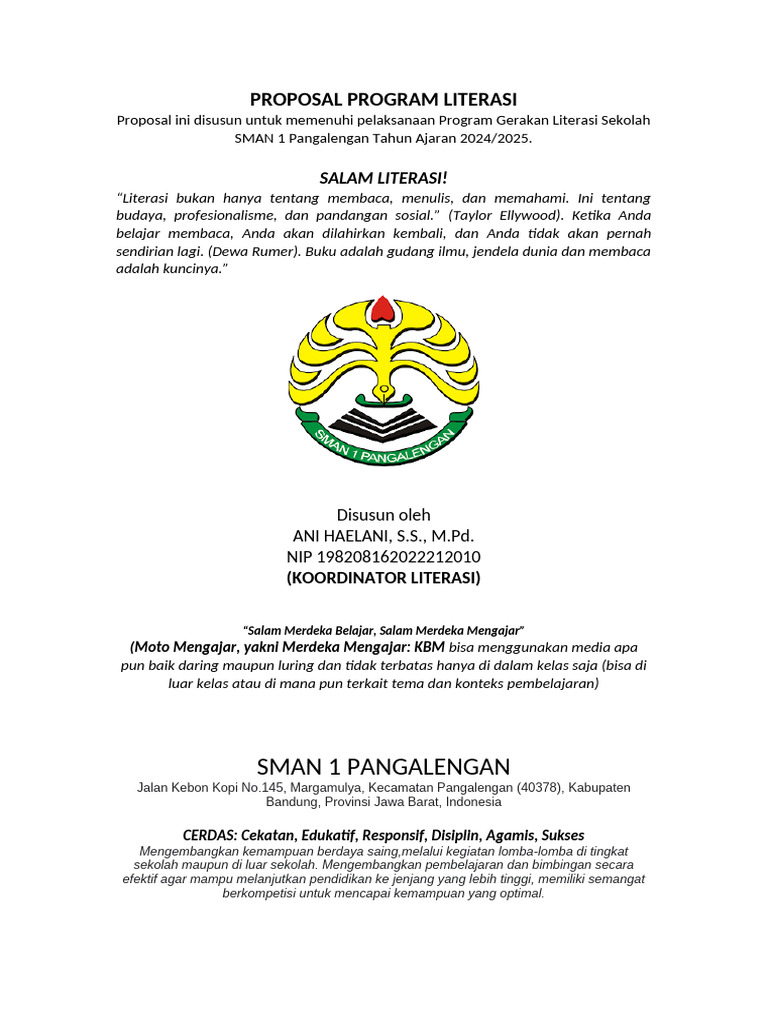Proposal Program Literasi 2024 - Ani Haelani | PDF