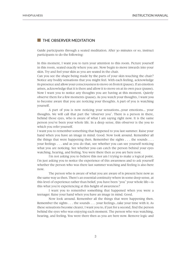 The Observer-Meditation (Mindfullness Program) | PDF