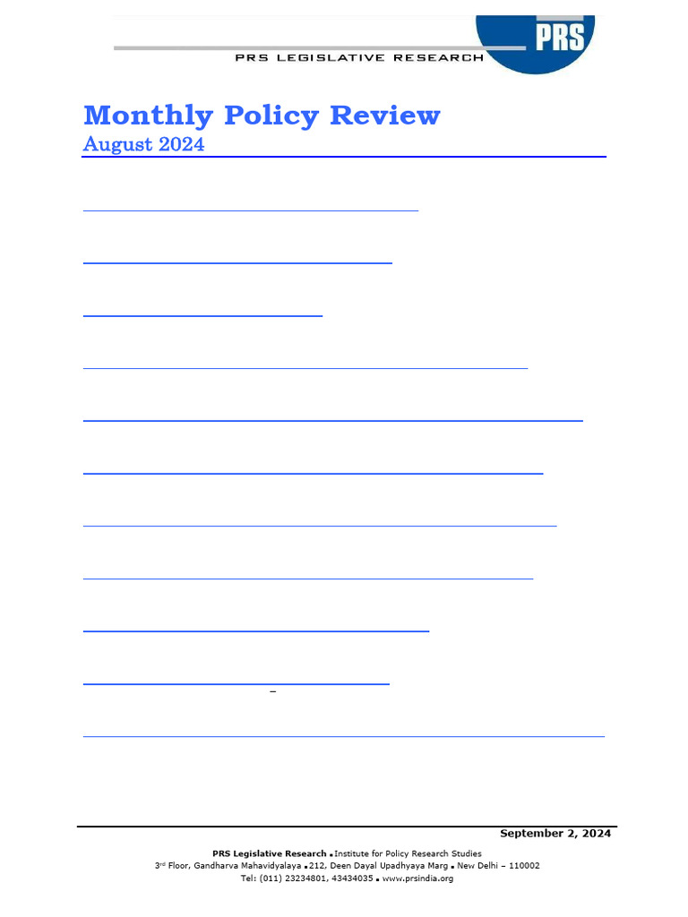 Monthly Policy Review: August 2024 | PDF