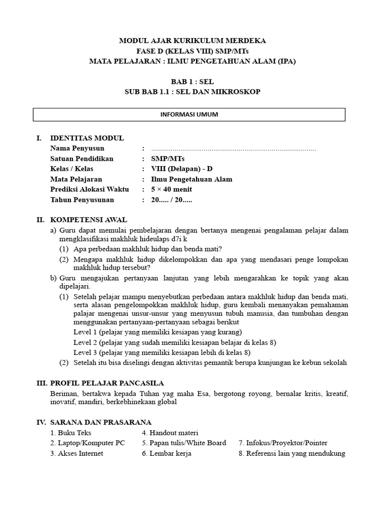 Modul Ajar Ipa Kelas 8 | PDF