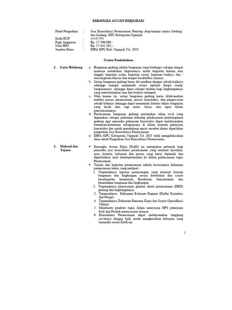 Kak Konsultan Perencanaan Atap Atau Kanopi | PDF | Seni | Teknologi & Rekayasa