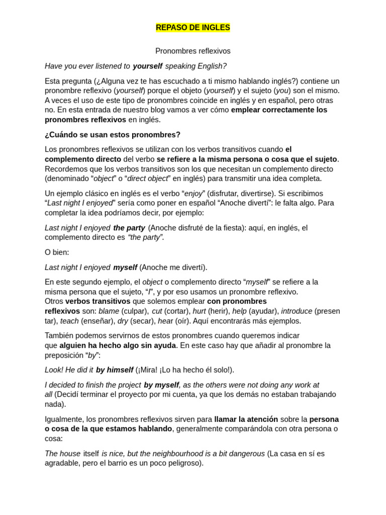 Pronombres Refle | PDF