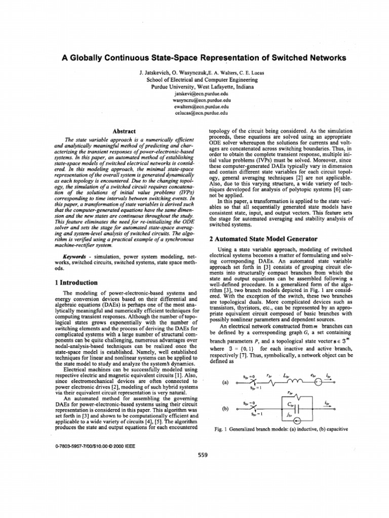 A Globally Continuous State-Space Representation of Switched Networks | PDF