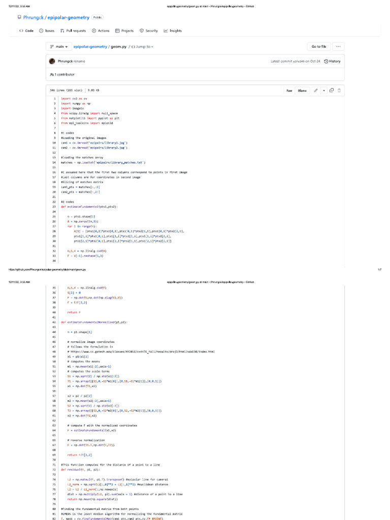 Epipolar-Geometry - Geom - Py at Main Phrungck - Epipolar-Geometry GitHub | PDF