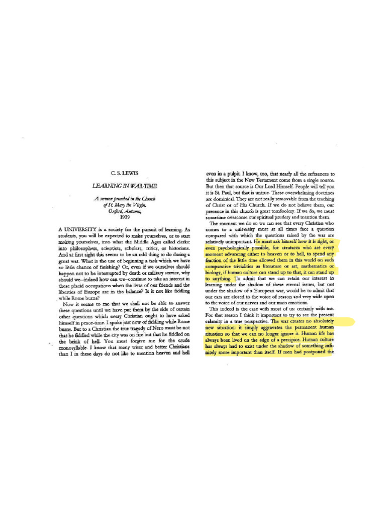 Cs Lewis - Learning in War Time | PDF