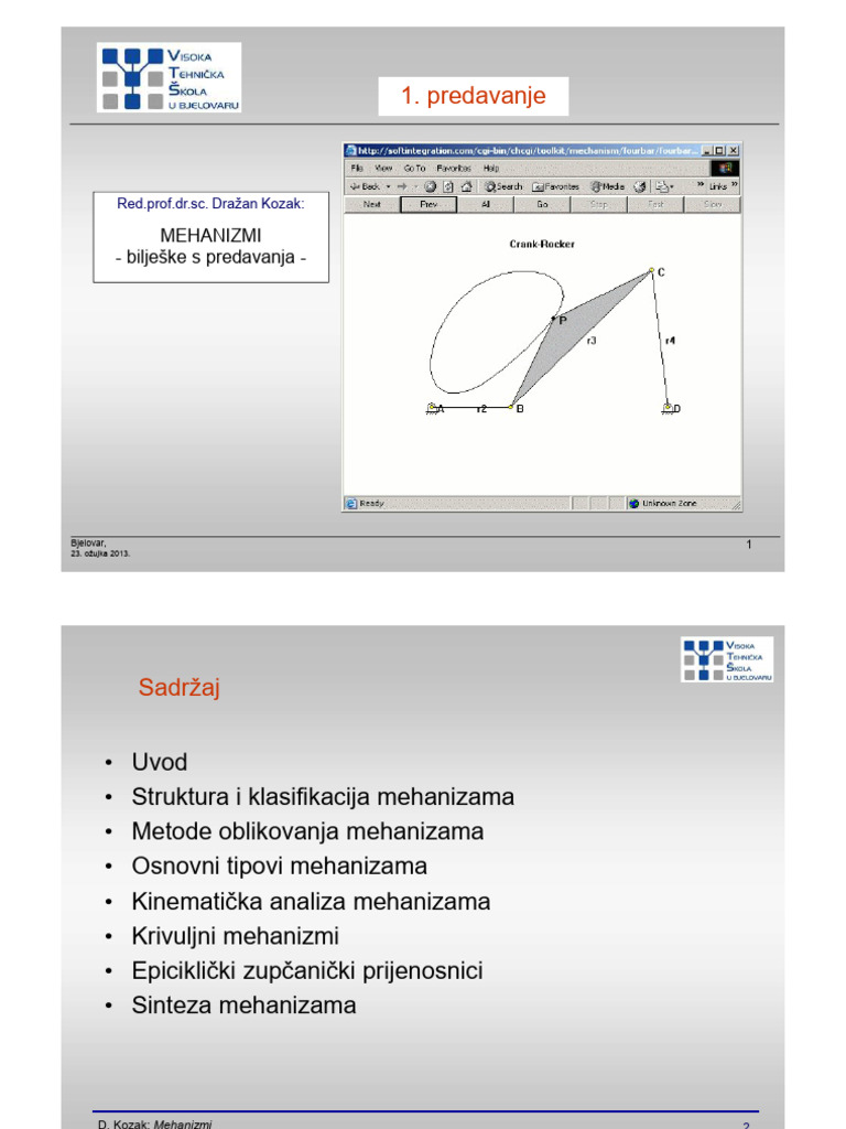 Mehanizmi - 1. Predavanje | PDF