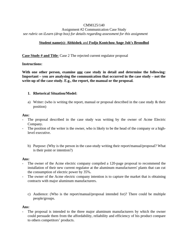 Assignment #2 CMM125 - 140 Communication Case Study | PDF